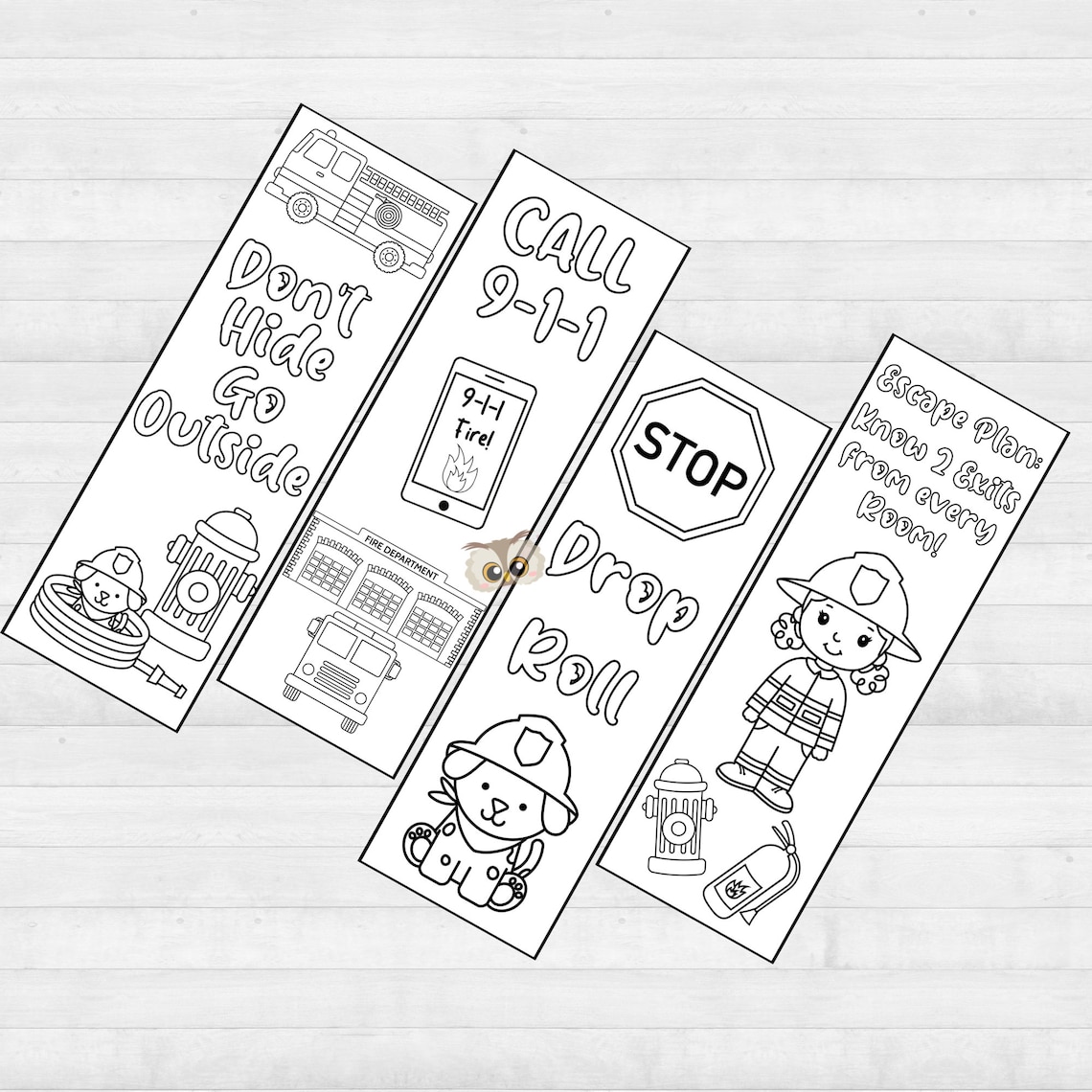 Color your Own Fire Safety Bookmarks Printable Fire Fighter | Etsy