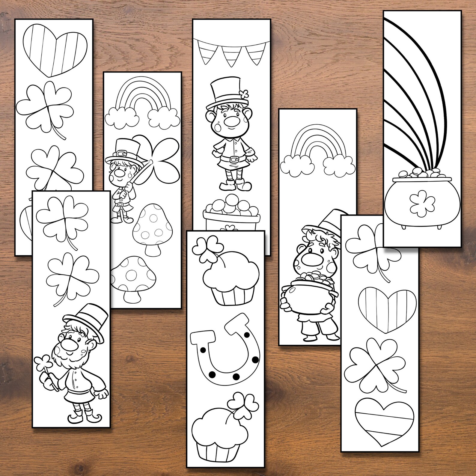 Shamrock Bookmark Set, St Patrick's Day Printable, Bookmarks to Color ...
