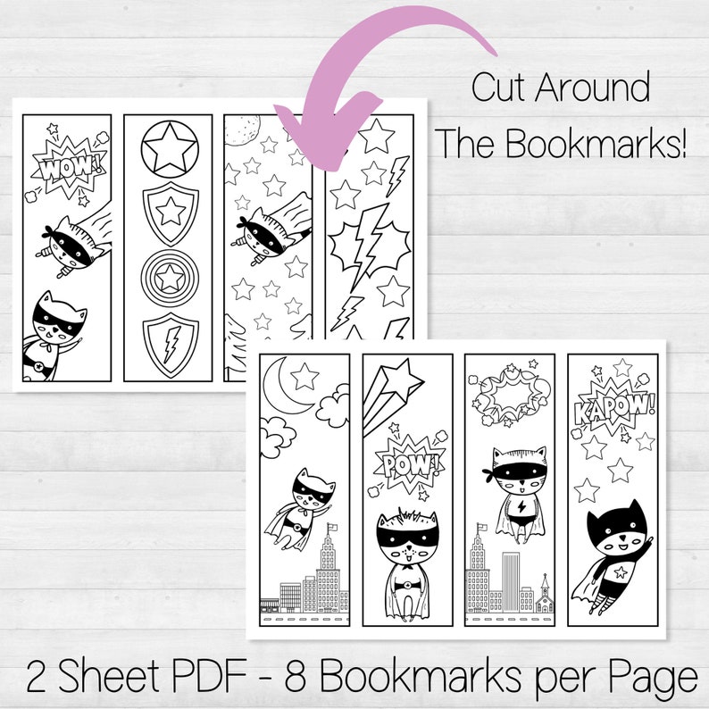 Bookmarks to Color, Superhero Party Favors, Cat Lover Gifts, Reading ...