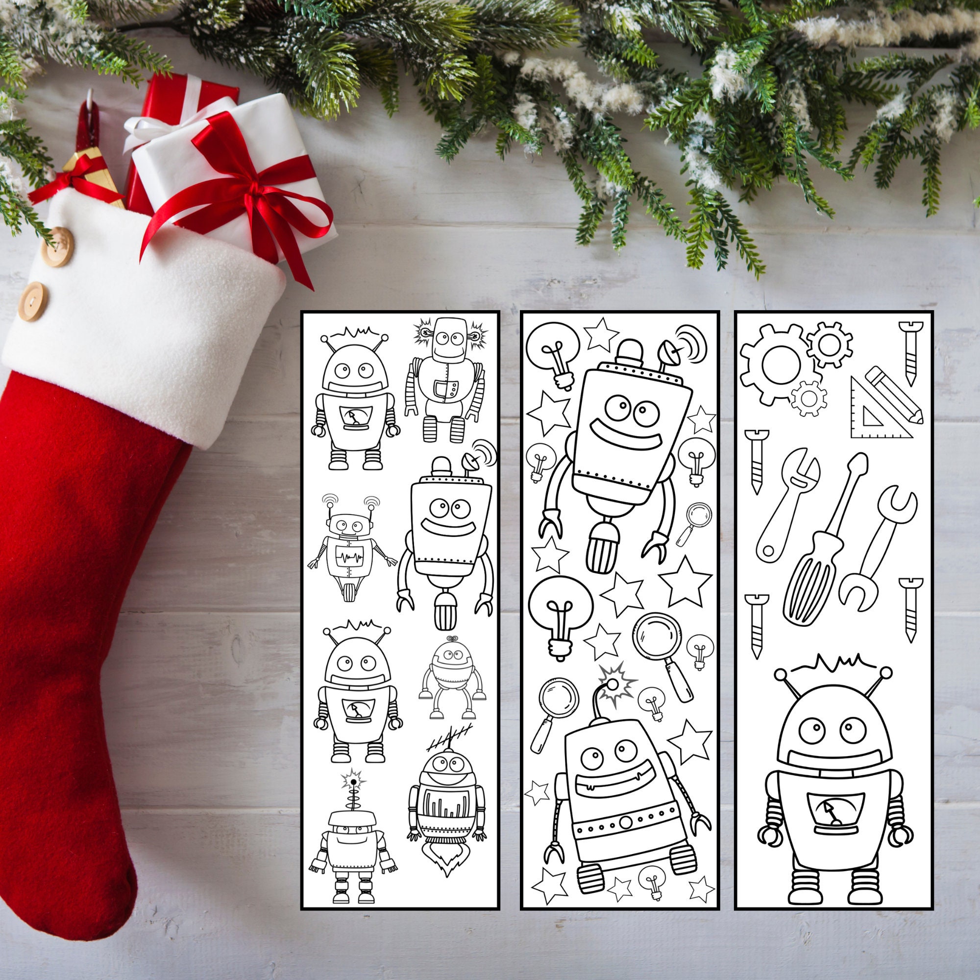 Robot Coloring Page, Bookmarks for Boys, Robot Party Favors, Robot Gift ...