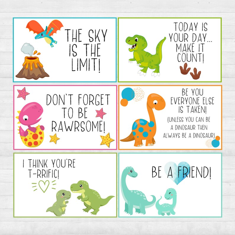 Dinosaur Lunch Box Notes, Lunchbox Notes Printable, Affirmation Cards ...
