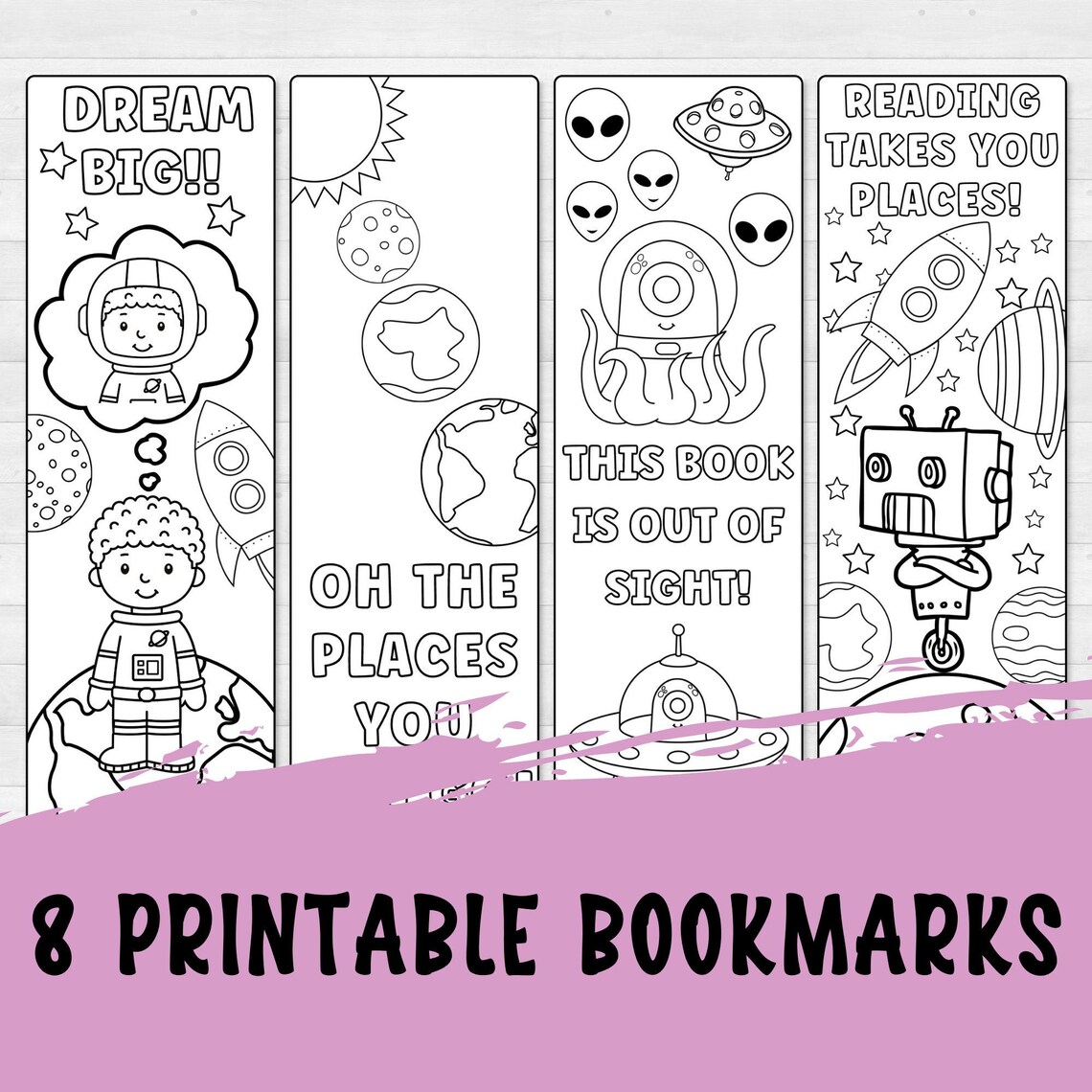 Alien Bookmark, Printable Bookmarks for Kids, Space Party Favors ...
