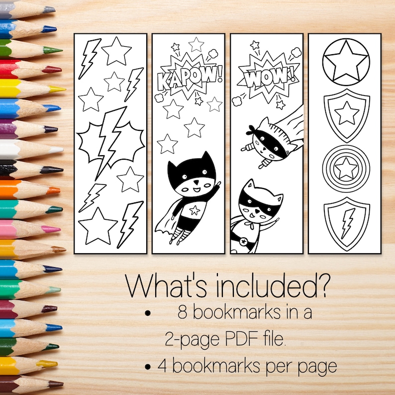 Bookmarks to Color, Superhero Party Favors, Cat Lover Gifts, Reading ...