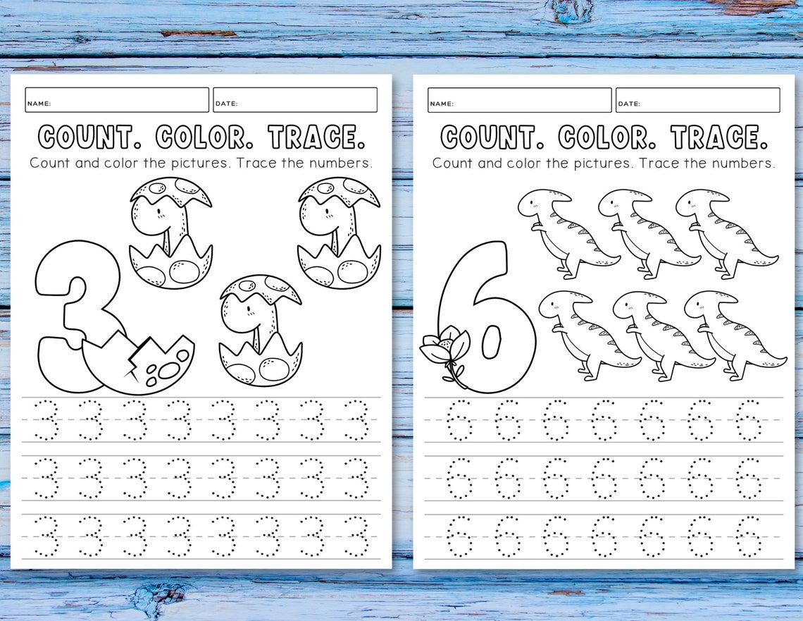 Preschool Math Worksheets, Number Tracing Printable, Dinosaur Coloring ...