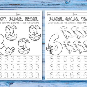 Preschool Math Worksheets, Number Tracing Printable, Dinosaur Coloring ...