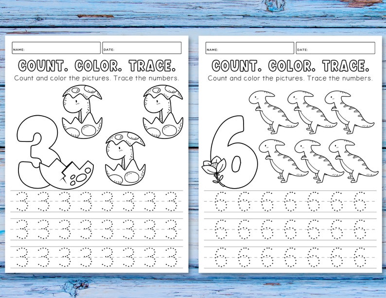 Preschool Math Worksheets, Number Tracing Printable, Dinosaur Coloring ...