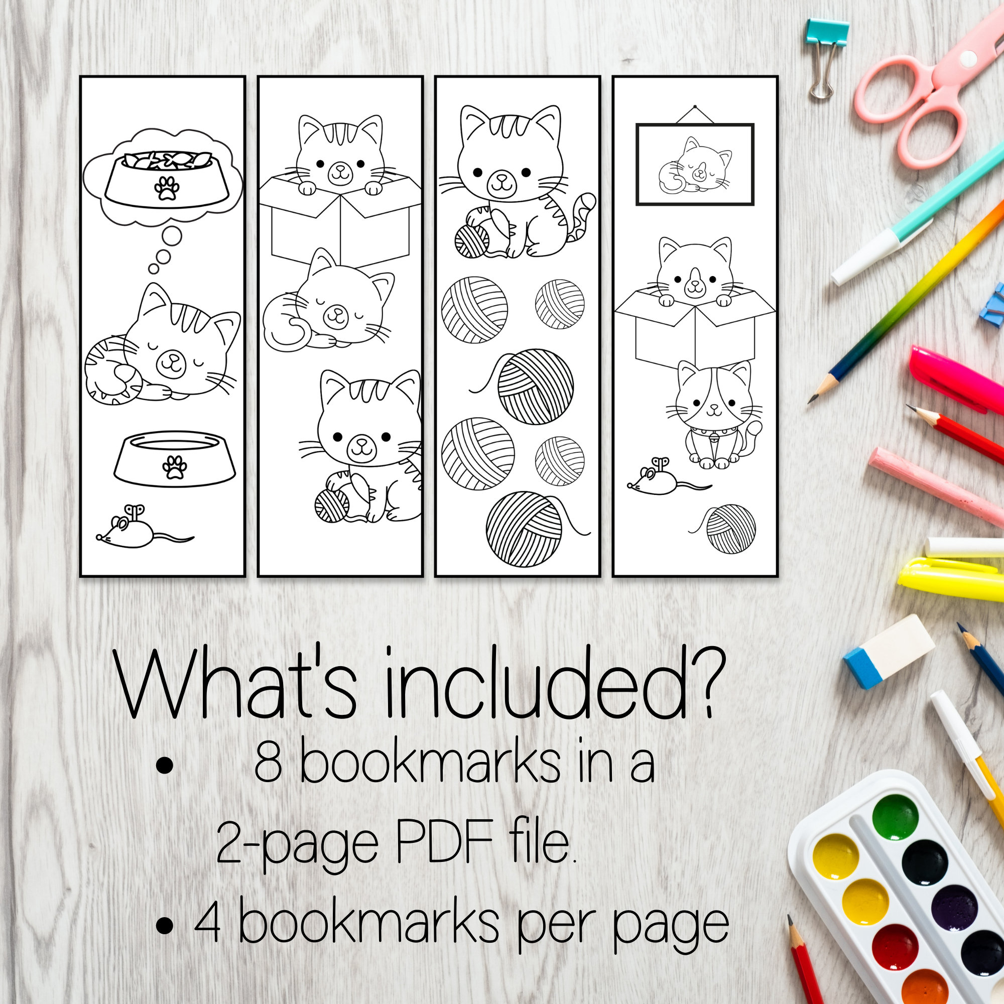 Cat Bookmark Printable, Bookmarks to Color, Advent Calendar Fillers ...