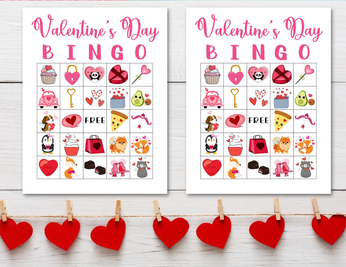 Valentine Bingo for Kids, Valentines Day Printable Game, Valentines Day ...