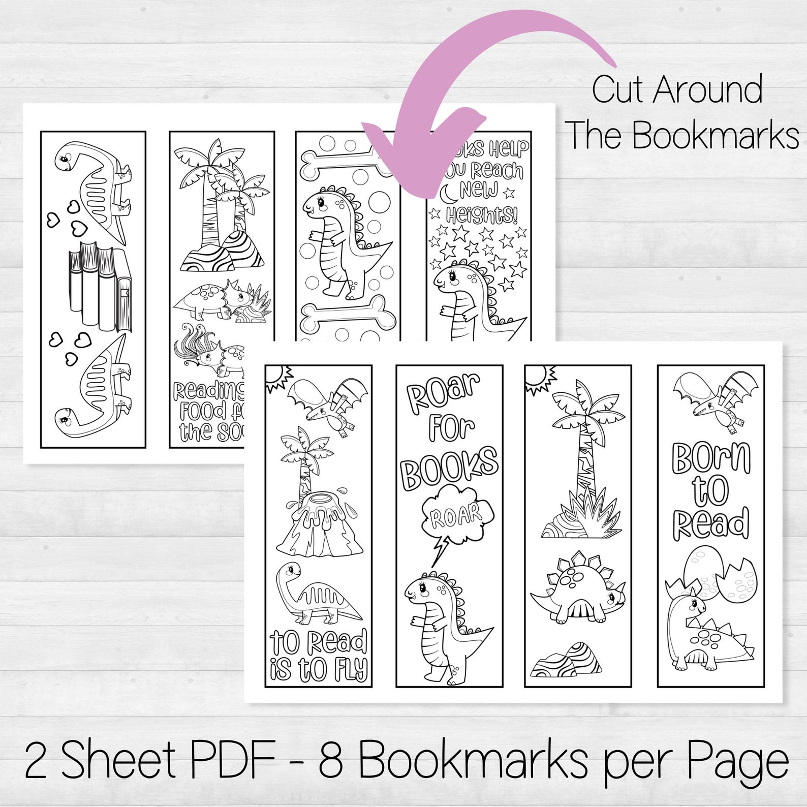 Dinosaur Bookmark Printable, Dinosaur Gifts for Kids, Bookmarks for ...