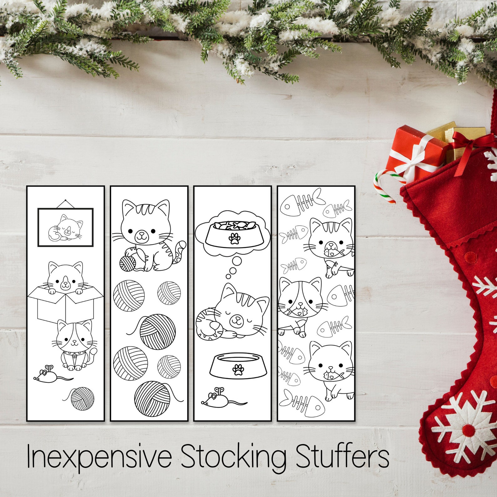 Cat Bookmark Printable, Bookmarks to Color, Advent Calendar Fillers ...