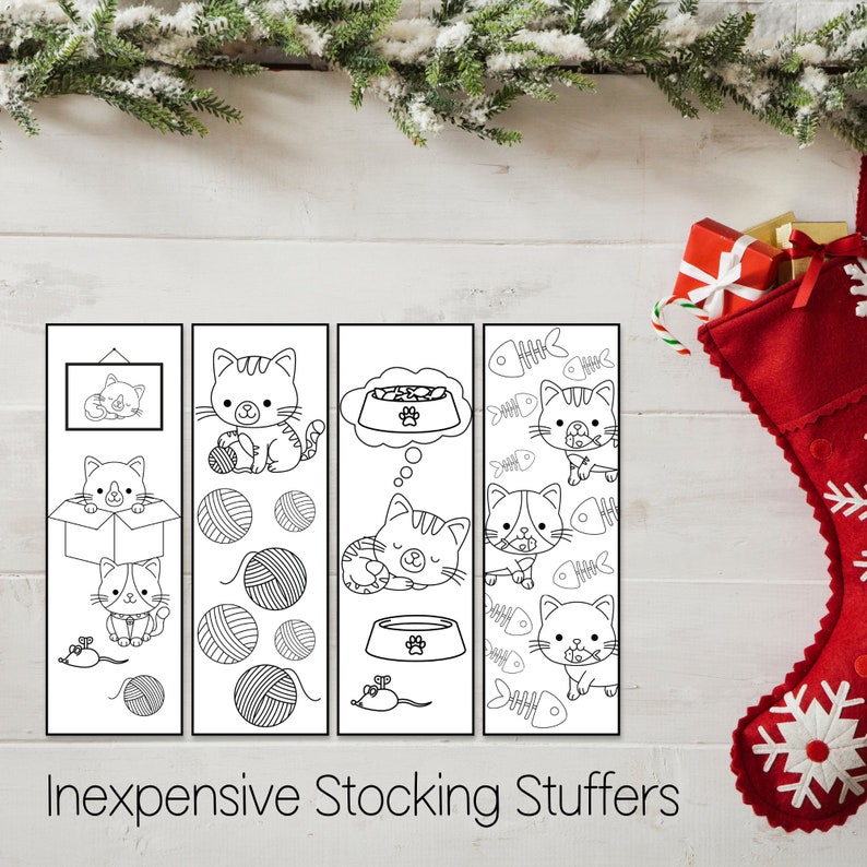 Cat Bookmark Printable, Bookmarks to Color, Advent Calendar Fillers ...