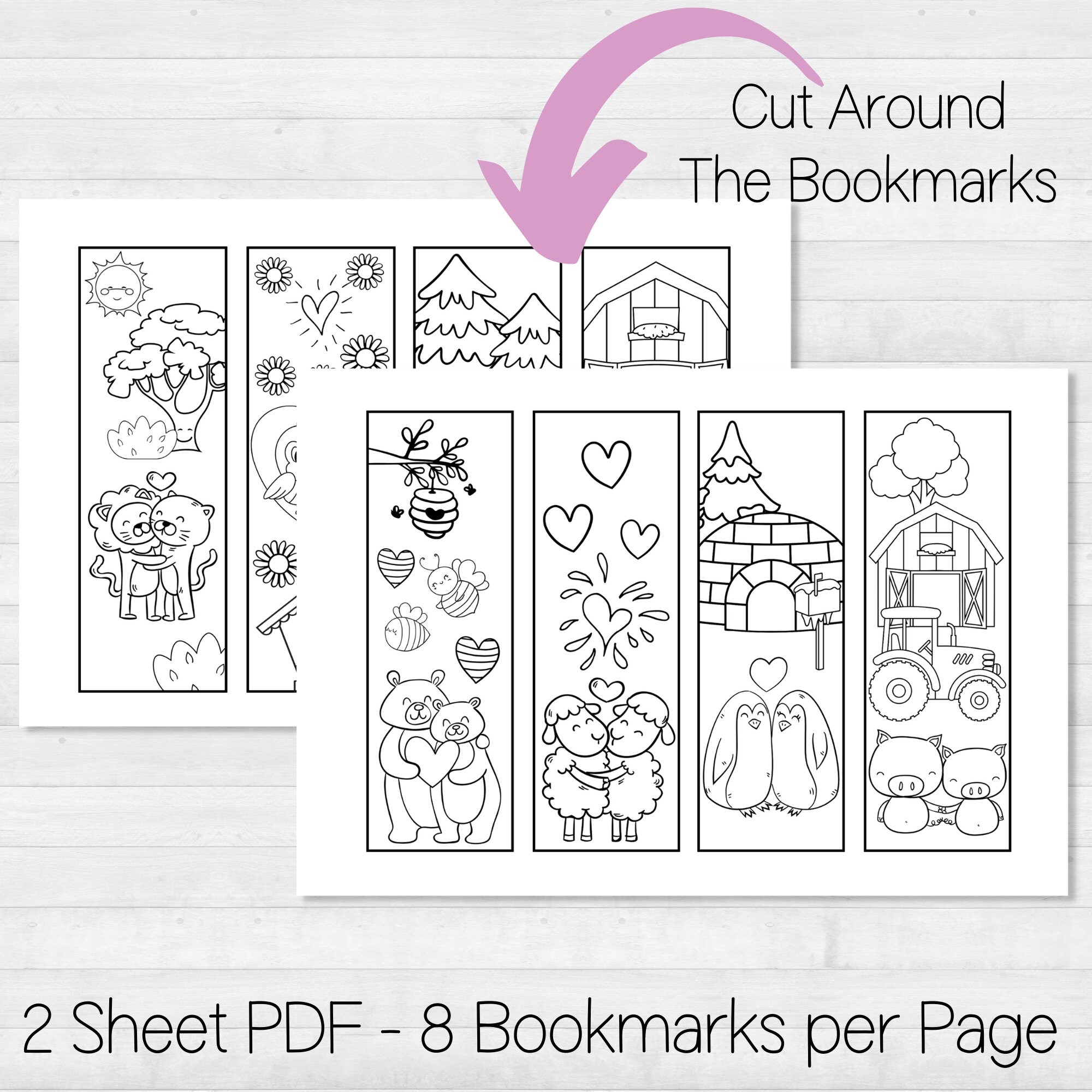 Bookmarks to Color, Last Minute Gift, Animal Coloring Pages, Printable ...