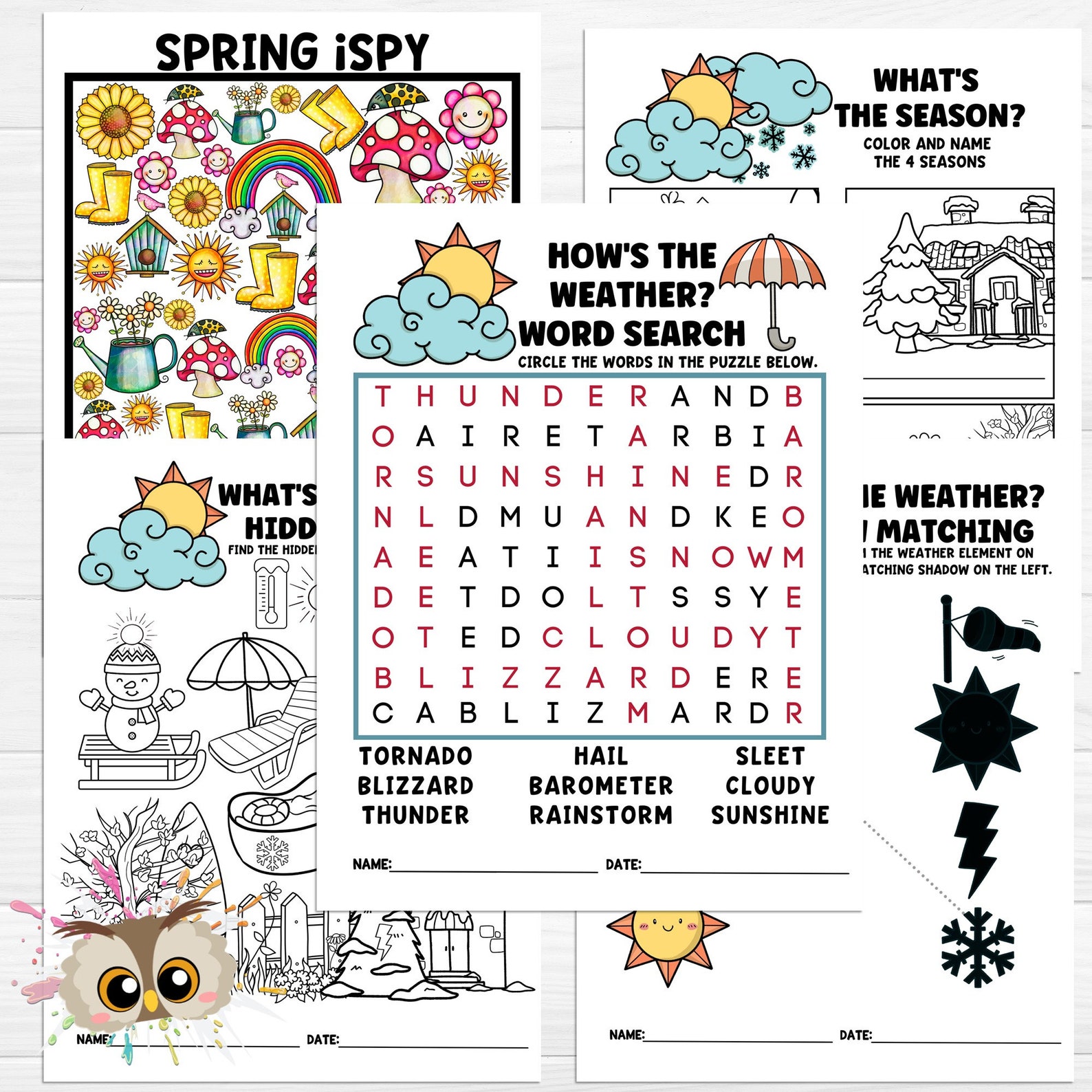 Weather Coloring Page, Learning Activity Book, Spring Worksheets ...