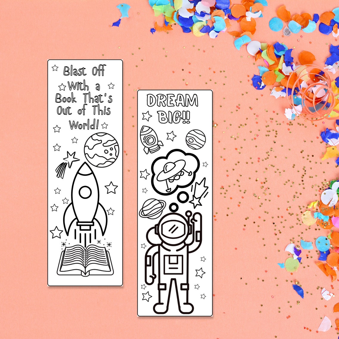 Coloring Bookmarks for Kids Astronaut Party Favors Space - Etsy