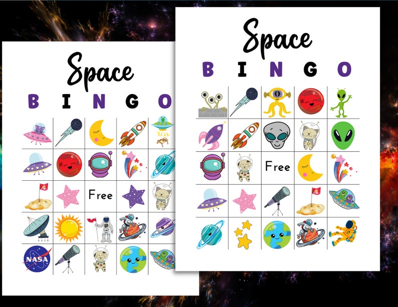 Space Bingo Cards Printable, Birthday Bingo for Kids, Space Birthday ...