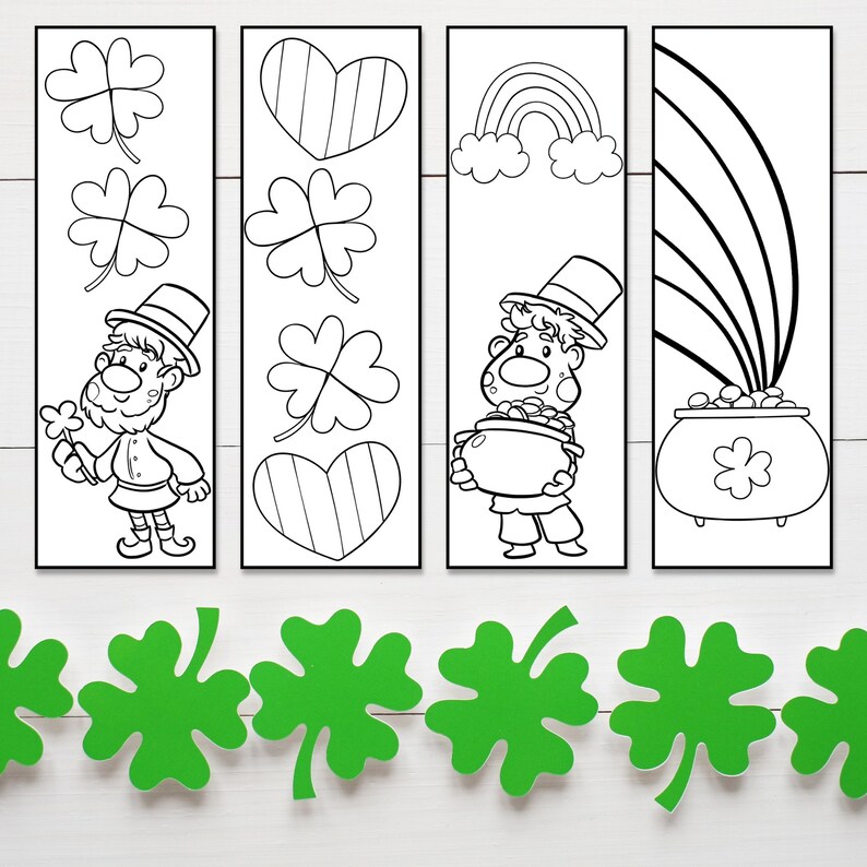 Shamrock Bookmark Set, St Patrick's Day Printable, Bookmarks to Color ...