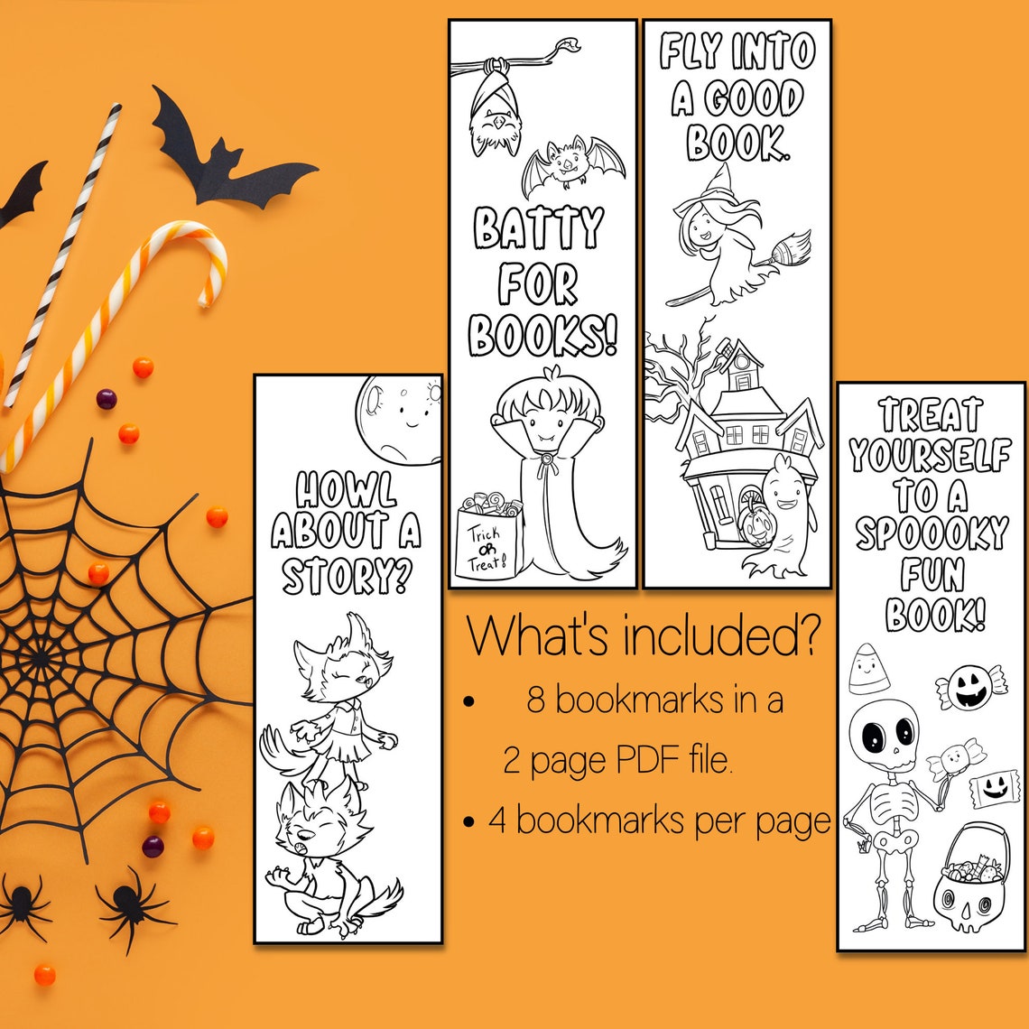 Halloween Bookmarks to Color, Halloween Party Favors, Halloween Lover ...