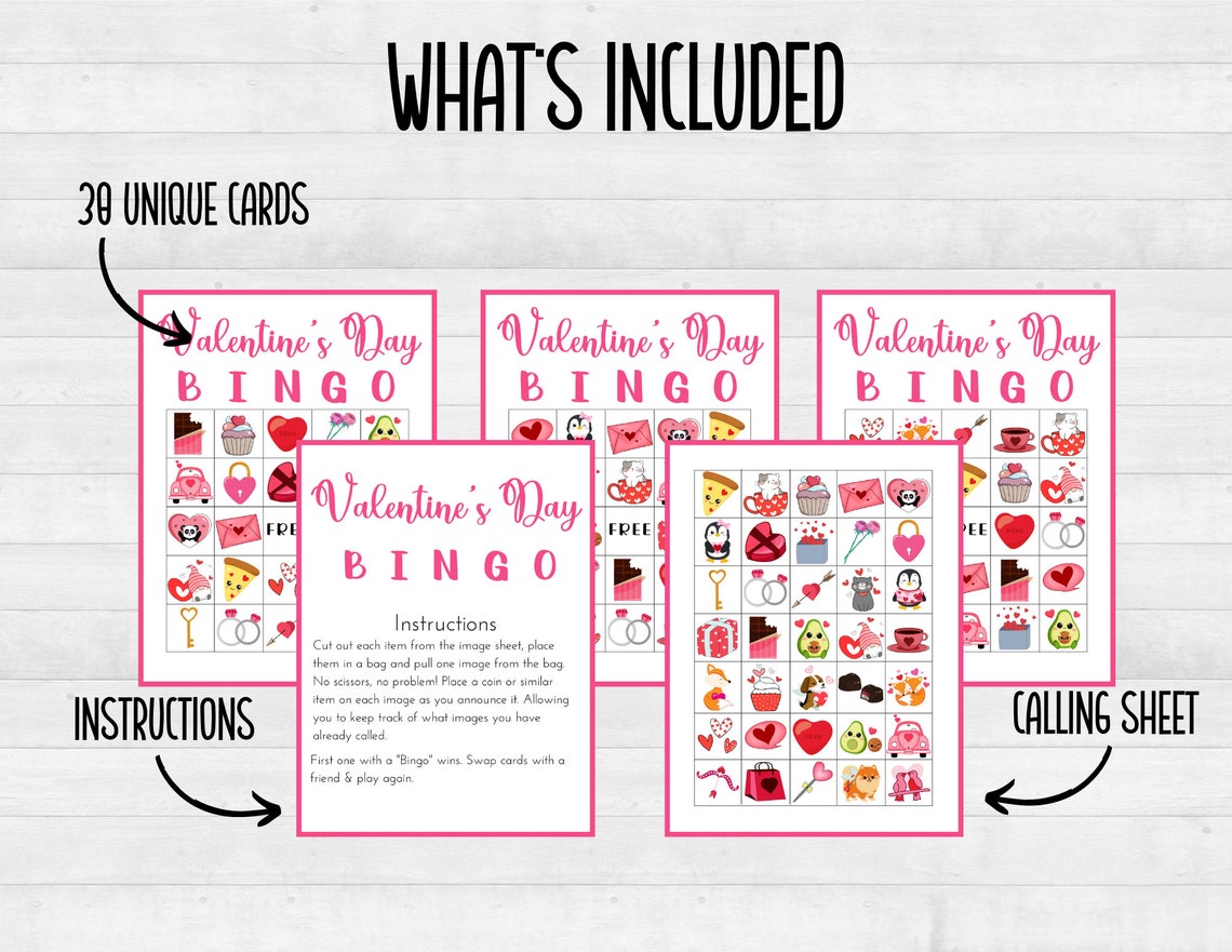 Valentine Bingo for Kids, Valentines Day Printable Game, Valentines Day ...