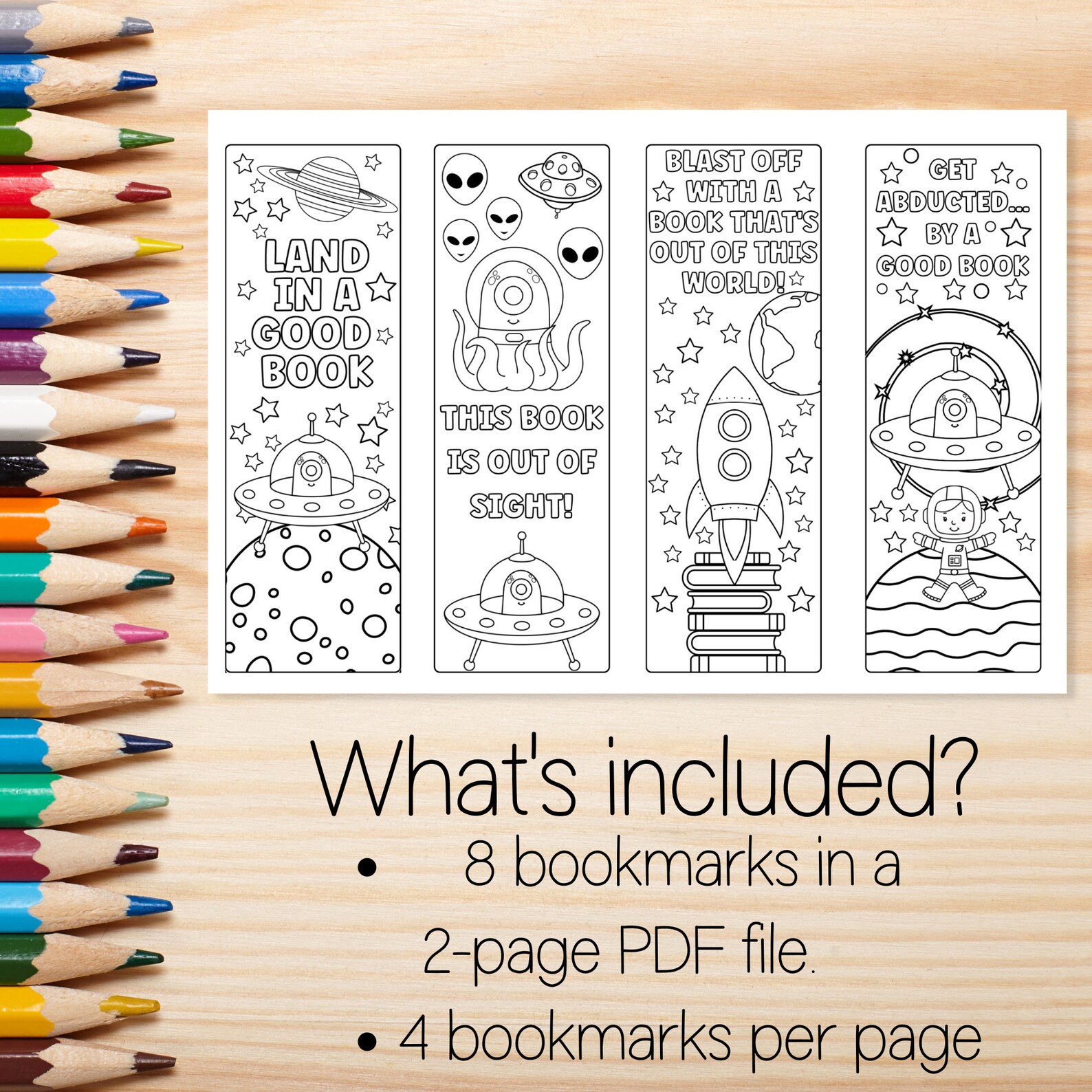 Alien Bookmark, Printable Bookmarks for Kids, Space Party Favors ...