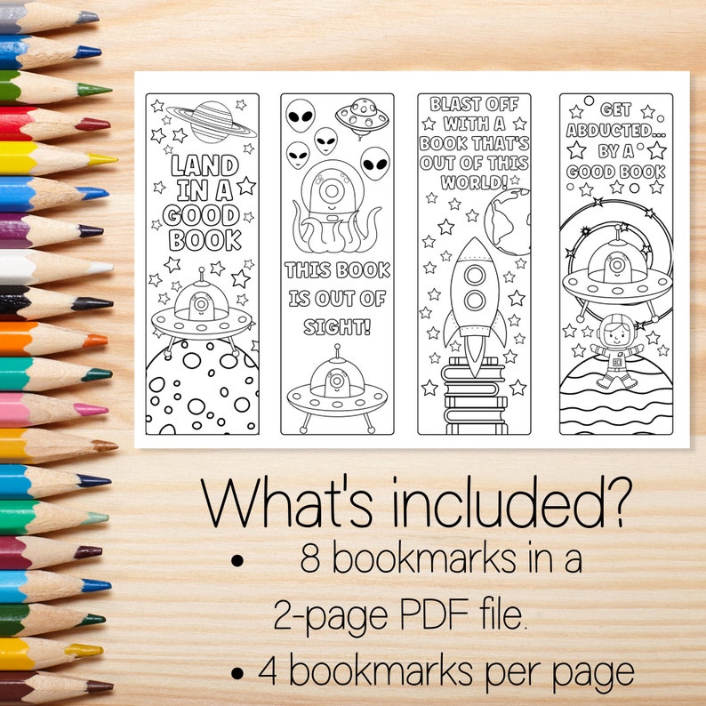 Alien Bookmark, Printable Bookmarks for Kids, Space Party Favors ...