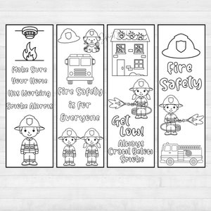 Color your Own Fire Safety Bookmarks Printable Fire Fighter | Etsy