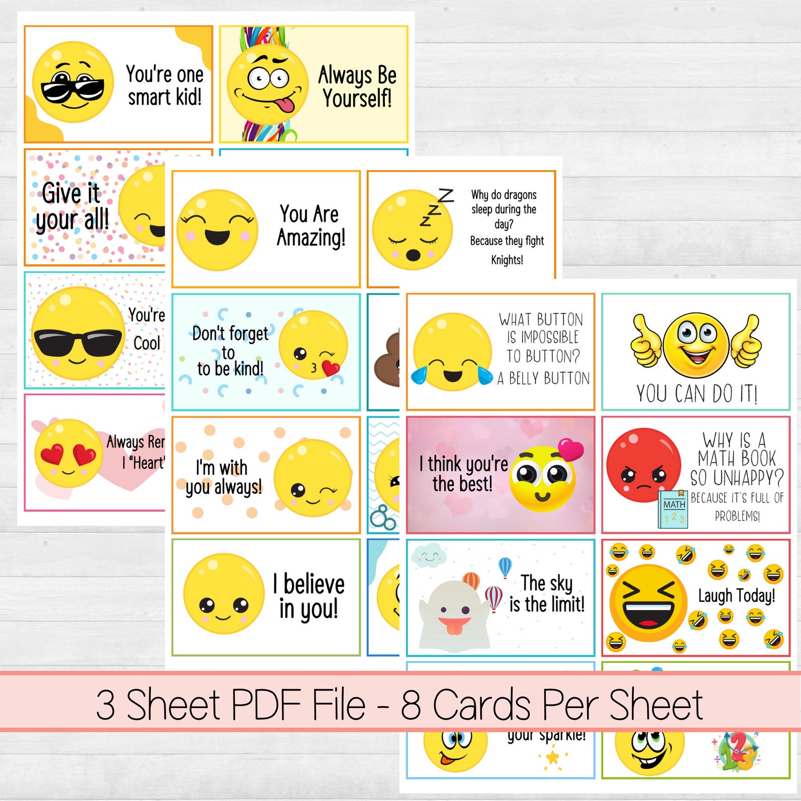Emoji Gifts, Printable Lunchbox Notes, Lunch Box Cards for Kids ...