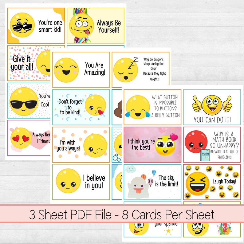 Emoji Gifts, Printable Lunchbox Notes, Lunch Box Cards for Kids ...