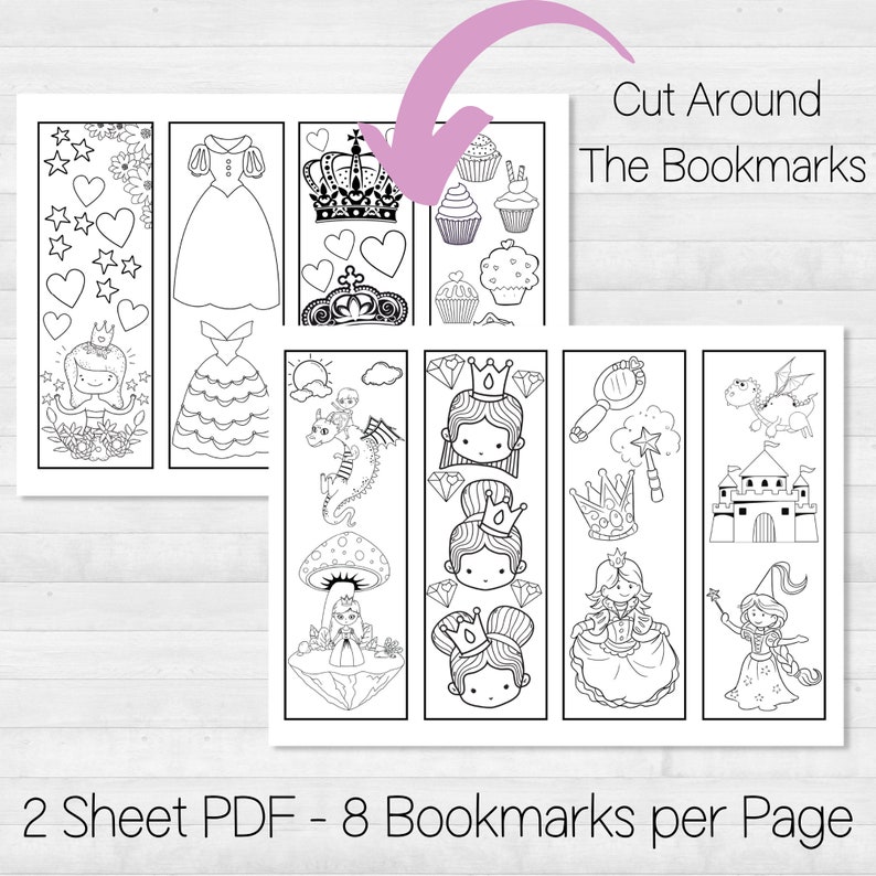 Bookmarks for Girls, Princess Party Favors, Coloring Bookmarks, Art ...