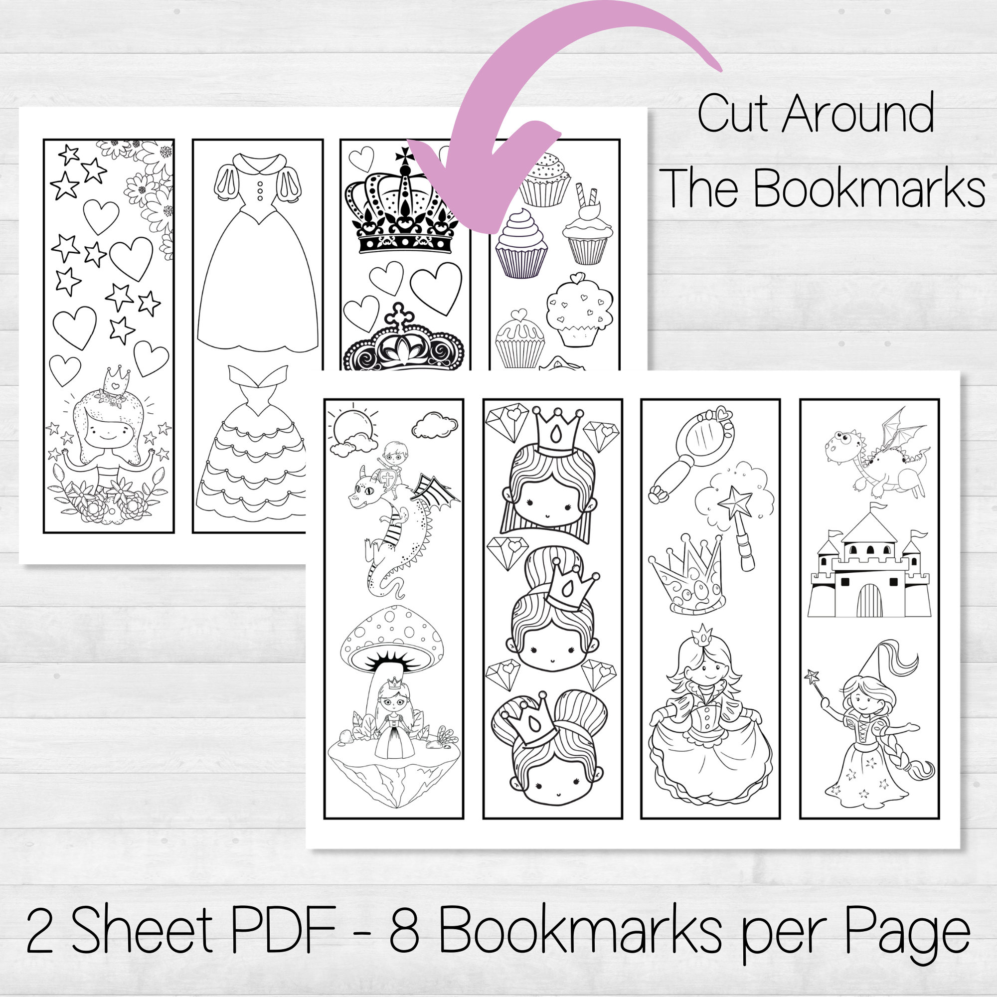 Bookmarks for Girls, Princess Party Favors, Coloring Bookmarks, Art ...