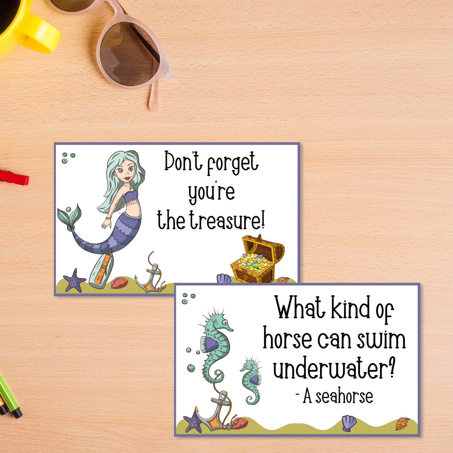 Mermaid Note Cards, Mermaid Gifts for Girls, Lunchbox Note Printable ...