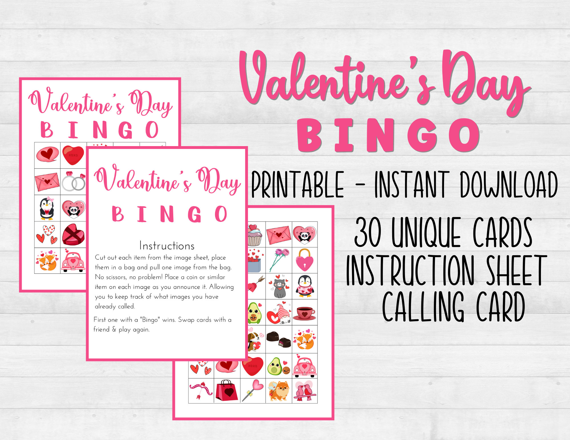 Valentine Bingo for Kids, Valentines Day Printable Game, Valentines Day ...