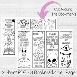 Alien Party Favors, Bookmarks to Color for Kids, UFO Gifts, Unique ...