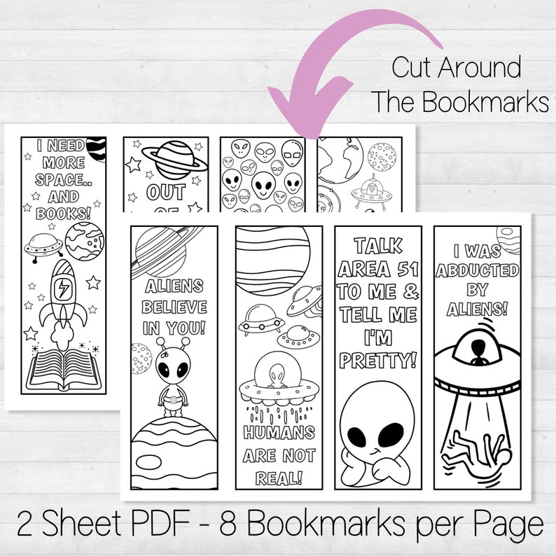 Alien Party Favors, Bookmarks to Color for Kids, UFO Gifts, Unique ...