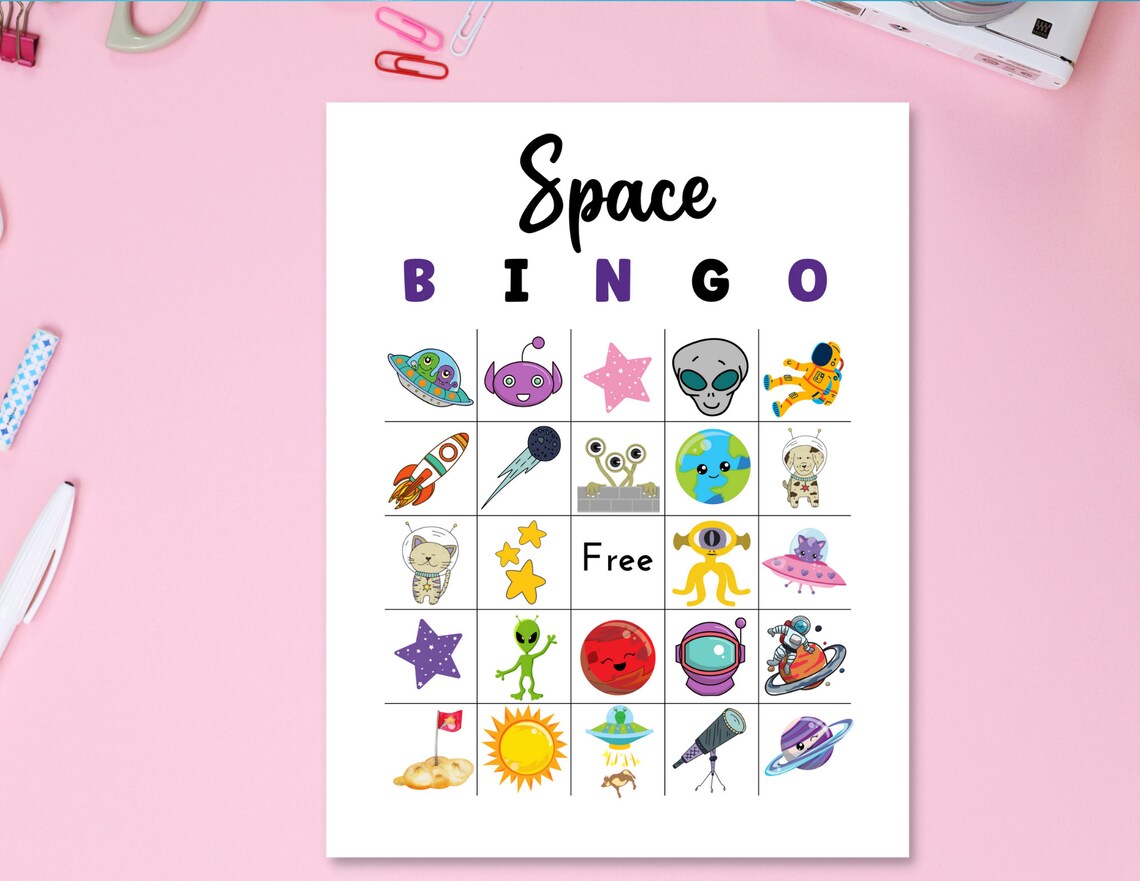 Space Bingo Cards Printable, Birthday Bingo for Kids, Space Birthday ...