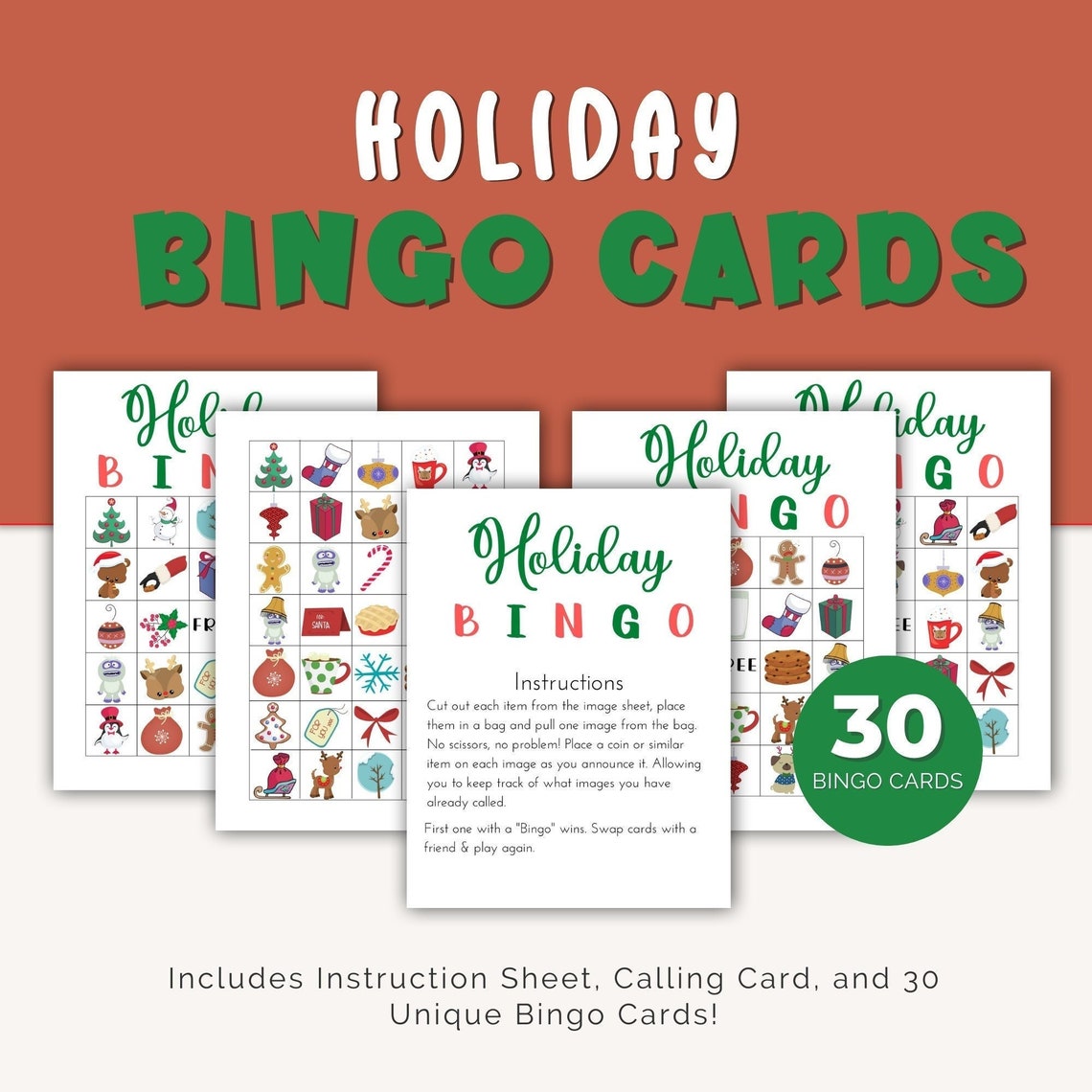 Holiday Bingo Cards Printable, Classroom Games, Printable Holiday Games ...