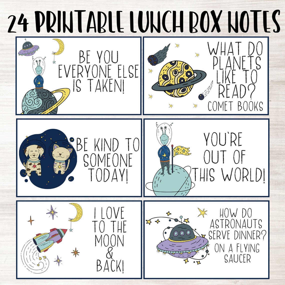 Space Themed Printable Lunch Box Notes Set of 24 Instant | Etsy