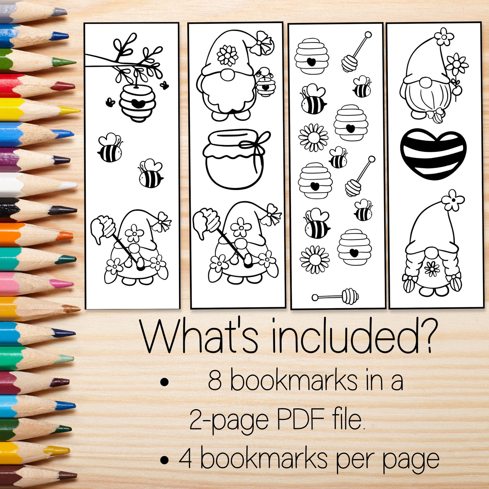 Bee Bookmarks to Color, Bee Lover Gift, Gnome Lover Gift, Honey Party ...