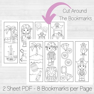 Bookmarks to Color, Pirate Party Favors, Printable Gifts, Reading ...