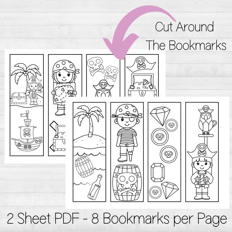 Bookmarks to Color, Pirate Party Favors, Printable Gifts, Reading ...