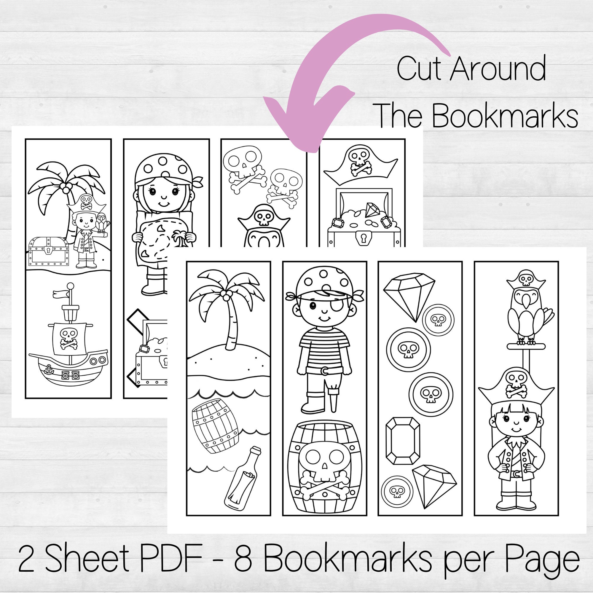Bookmarks to Color, Pirate Party Favors, Printable Gifts, Reading ...