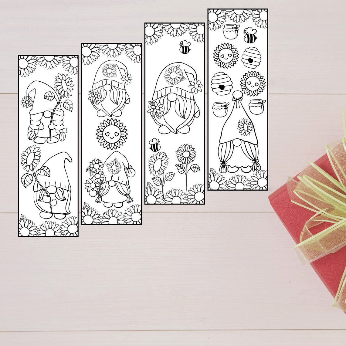 Sunflower Gnome Bookmarks to Color Gifts for Gnome (Instant Download ...