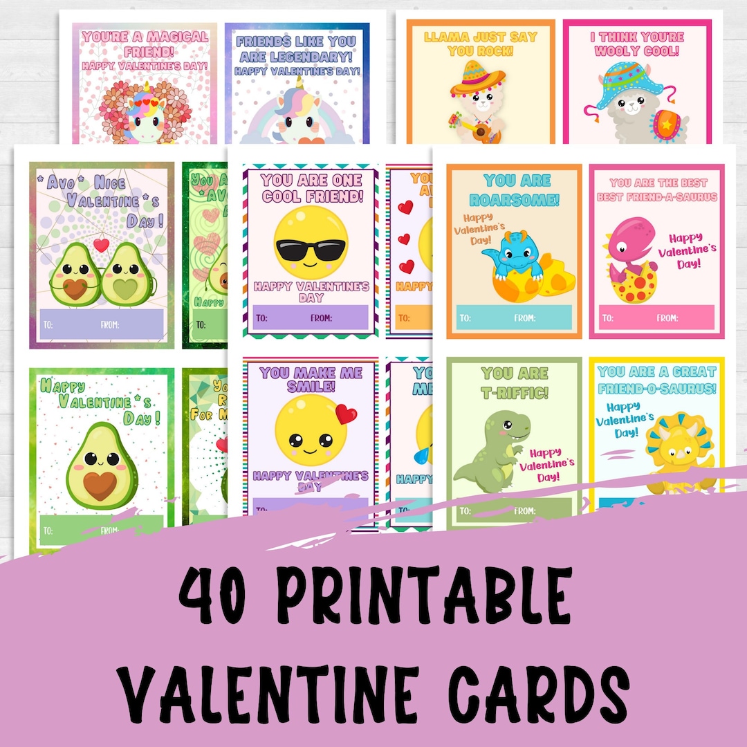 Valentine Card Bundle, Printable Valentine Cards for Classroom, Emoji ...