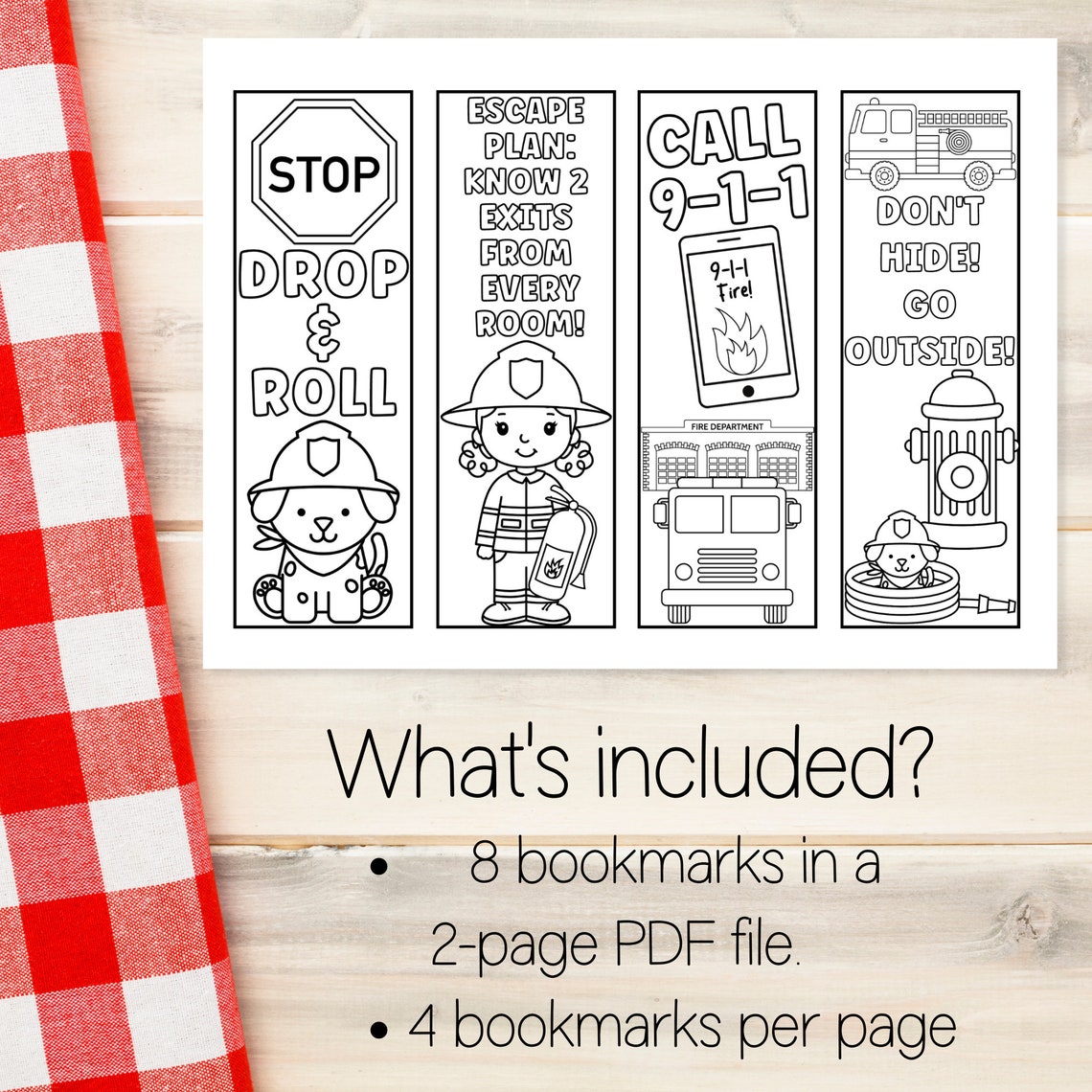 Fire Safety Printable, Fireman Party Favors, Bookmarks to Color ...