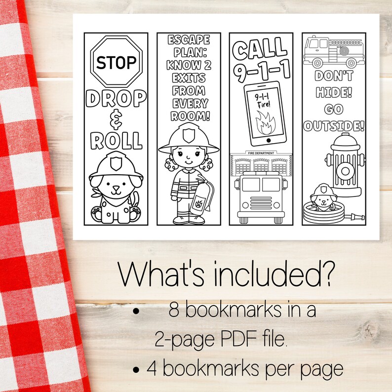 Fire Safety Printable, Fireman Party Favors, Bookmarks to Color ...