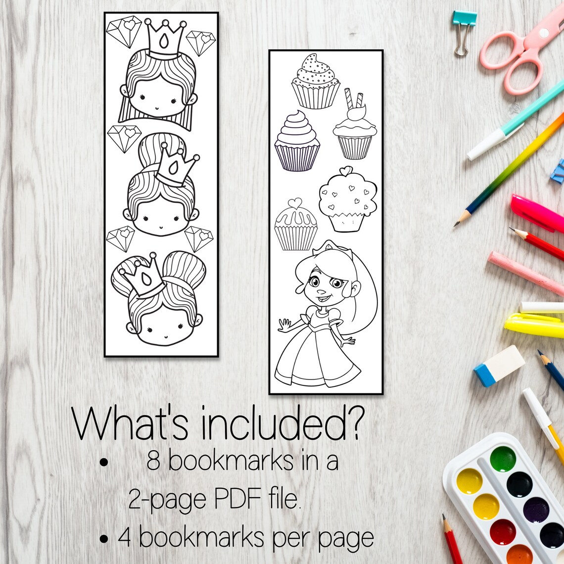Bookmarks for Girls, Princess Party Favors, Coloring Bookmarks, Art ...