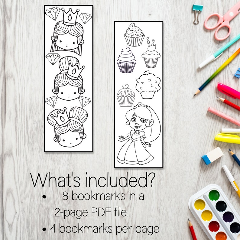 Bookmarks for Girls, Princess Party Favors, Coloring Bookmarks, Art ...