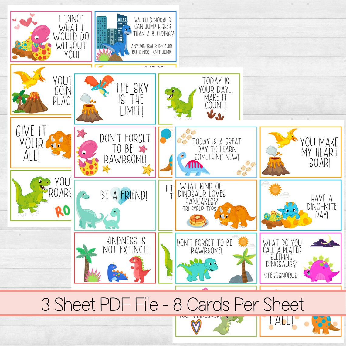 Dinosaur Lunch Box Notes Note Card Jokes Lunchbox Notes - Etsy