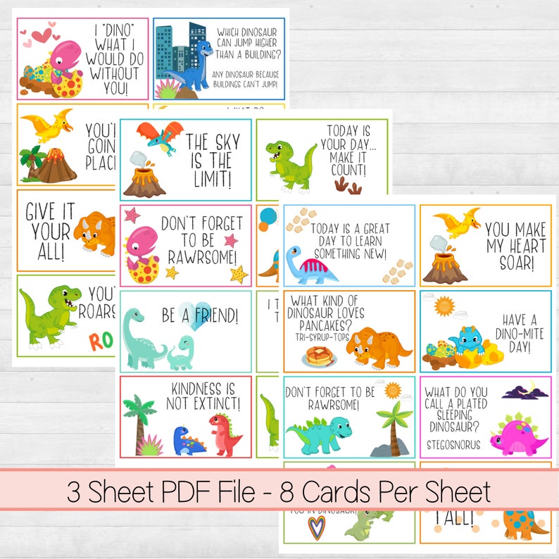 Dinosaur Lunch Box Notes, Lunchbox Notes Printable, Affirmation Cards ...