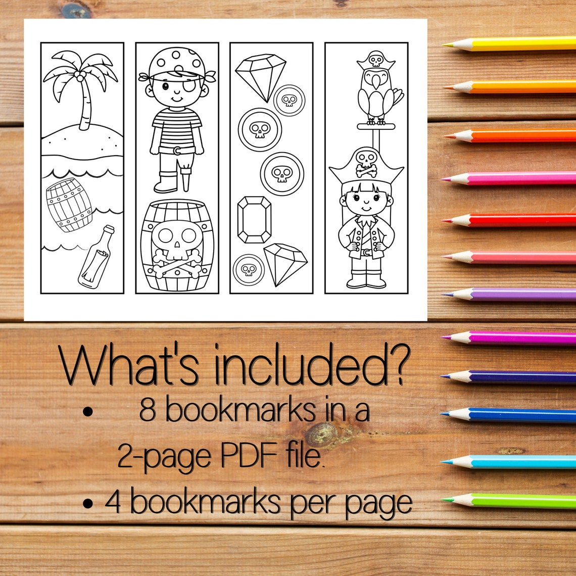 Bookmarks to Color, Pirate Party Favors, Printable Gifts, Reading ...