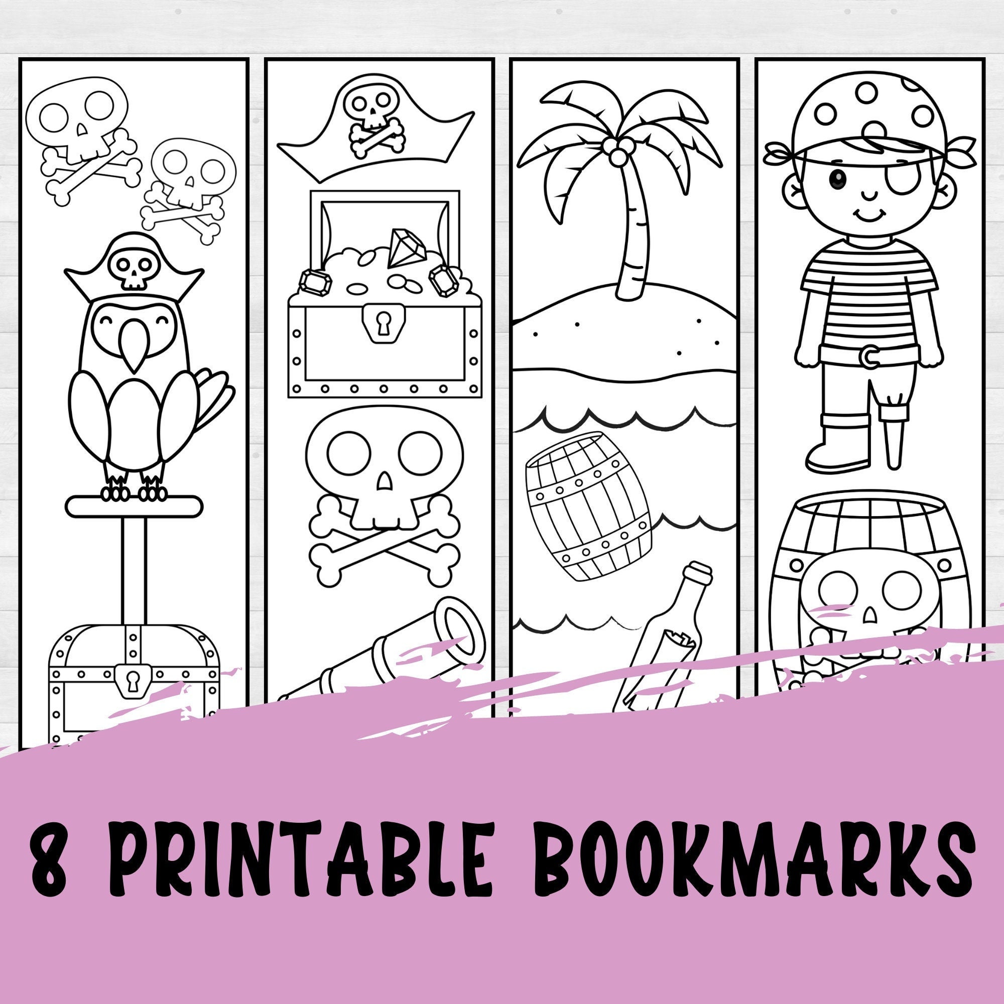Bookmarks to Color, Pirate Party Favors, Printable Gifts, Reading ...
